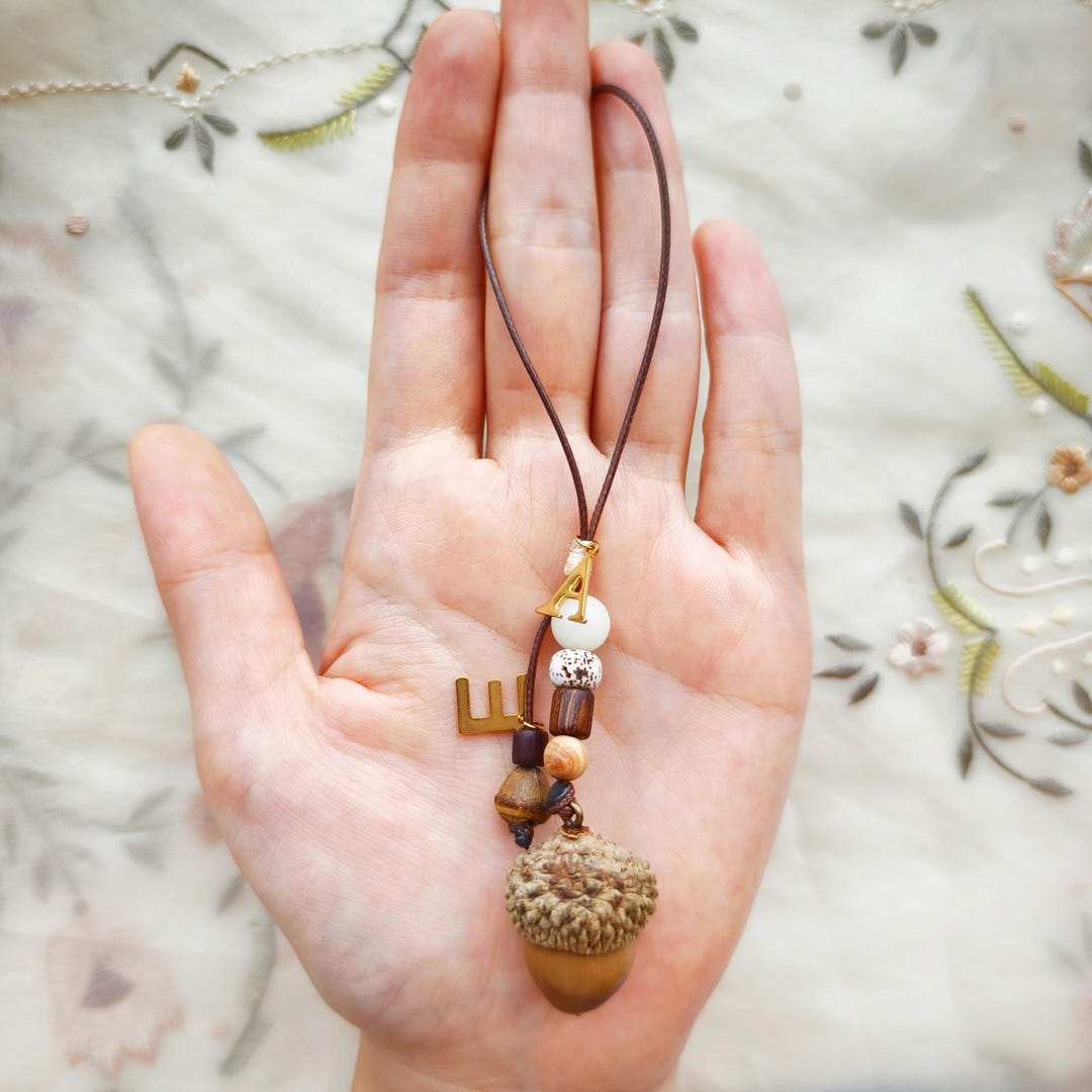 Custom Acorn Charm Keychain Phone Strap Car Mirror Hanger With Beads ...