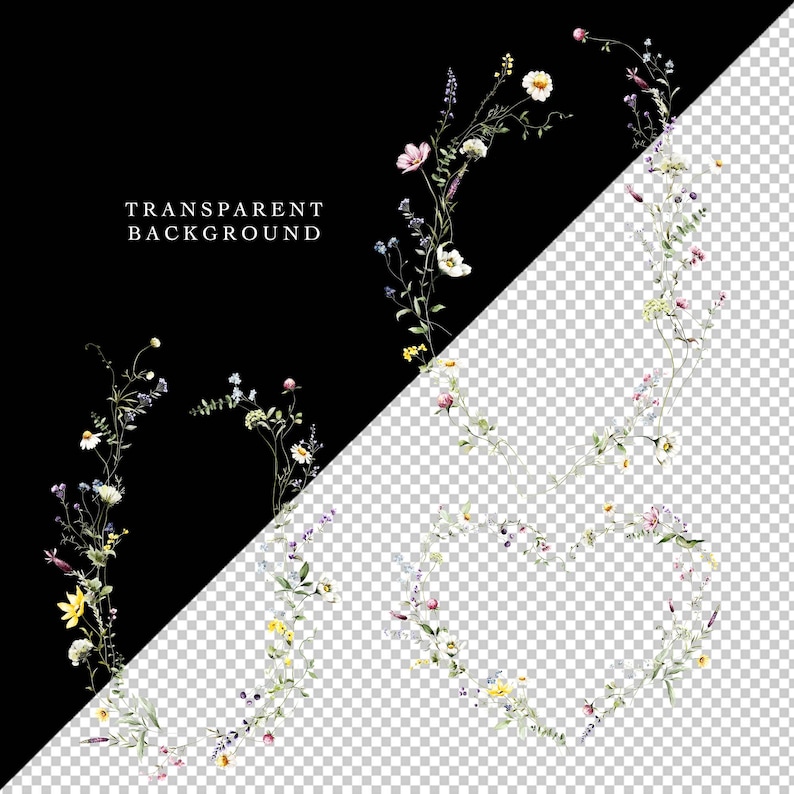 Rosé Wildflowers Clipart, Watercolor Floral Wreaths, Spring Flower ...
