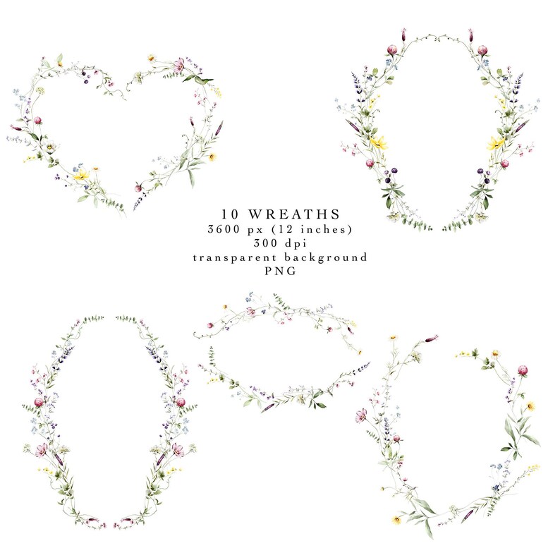 Rosé Wildflowers Clipart, Watercolor Floral Wreaths, Spring Flower ...