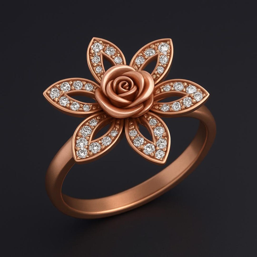 Rose Flower Ring STL File: 3D Printable Jewelry Design (digital ...