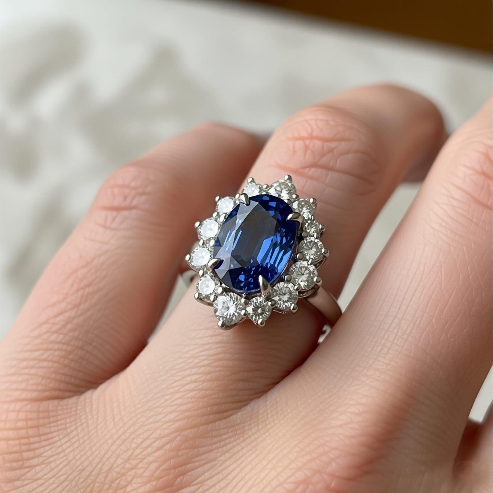 Princess Diana Sapphire Ring, Sterling Silver CZ Halo, Vintage Royal ...