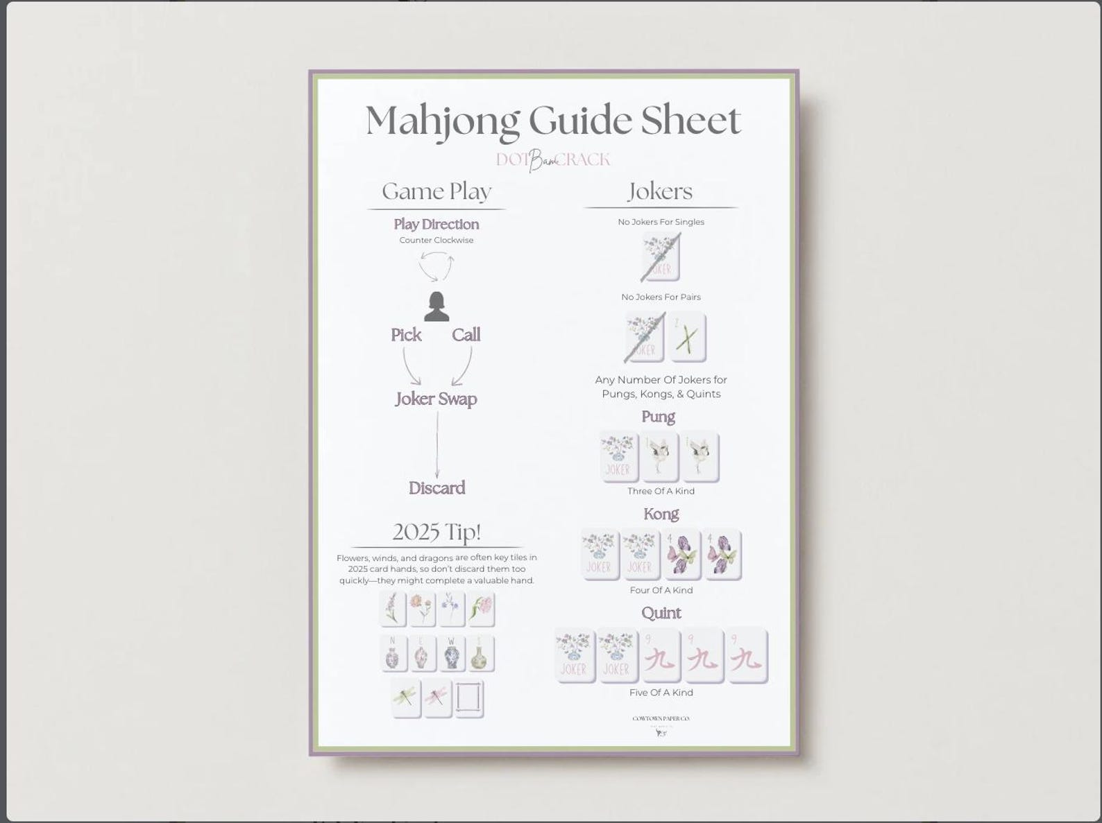 American Mahjong Cheat Sheet: Beginner-friendly 5x7 Guide (PDF Download ...