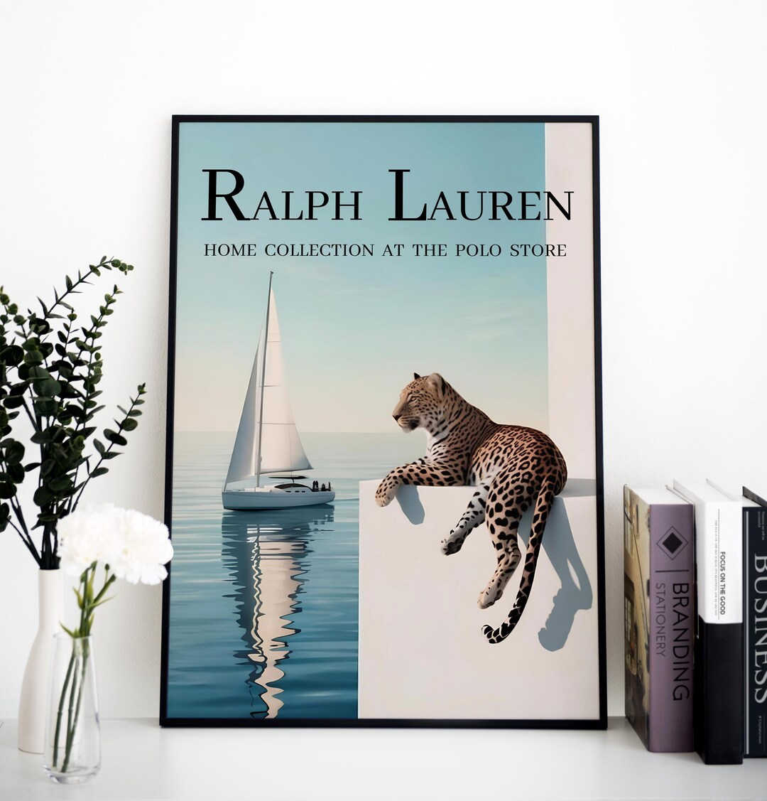 Luxury Coastal Wall Art Canvas, Leopard Sailboat Print, Old Money Decor ...