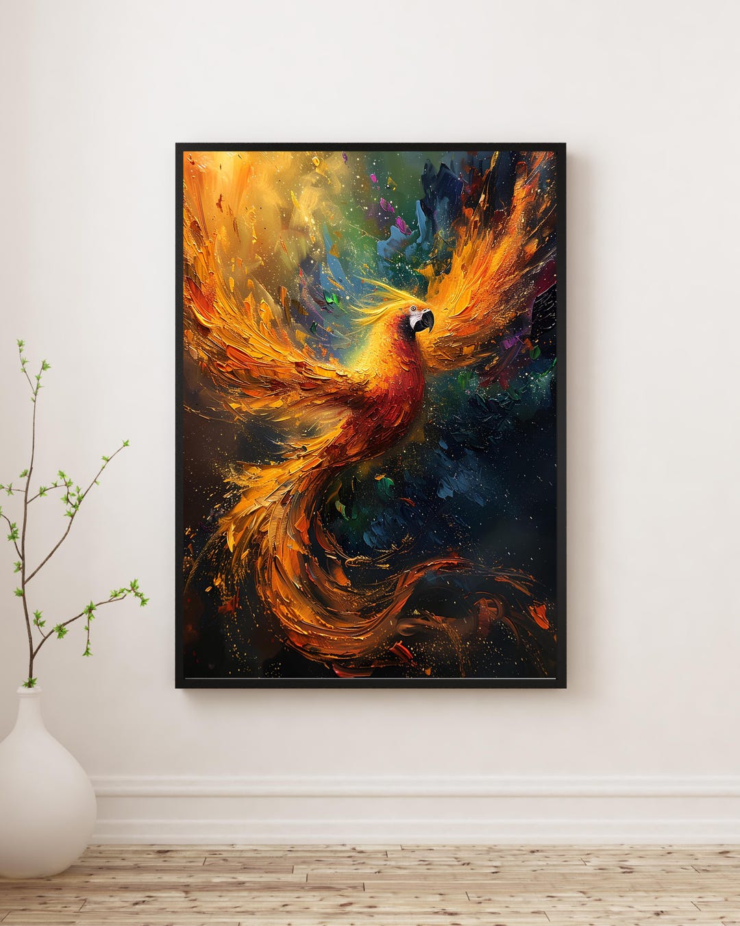 Phoenix Canvas Wall Art – Mythical Fire Bird Poster, Abstract Fantasy ...