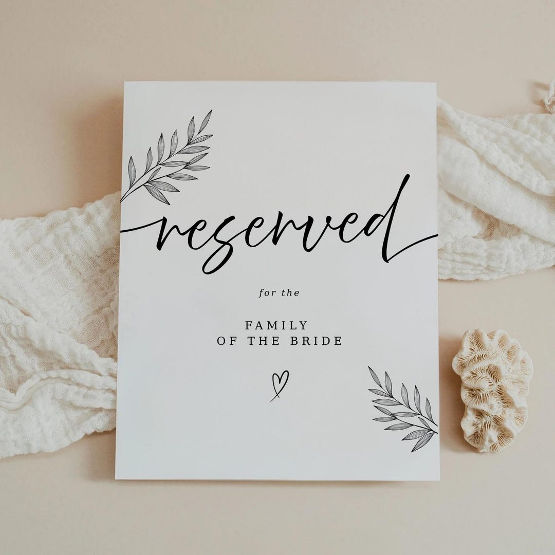 Editable Reserved Wedding Sign, Minimal Botanical Seating Signage ...