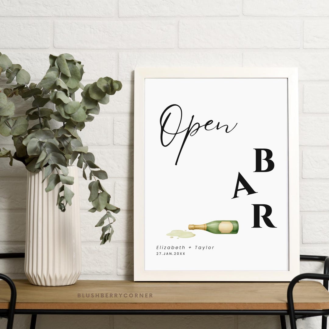 Editable Open Bar Wedding Sign Template, Wedding Bar Sign Printable ...