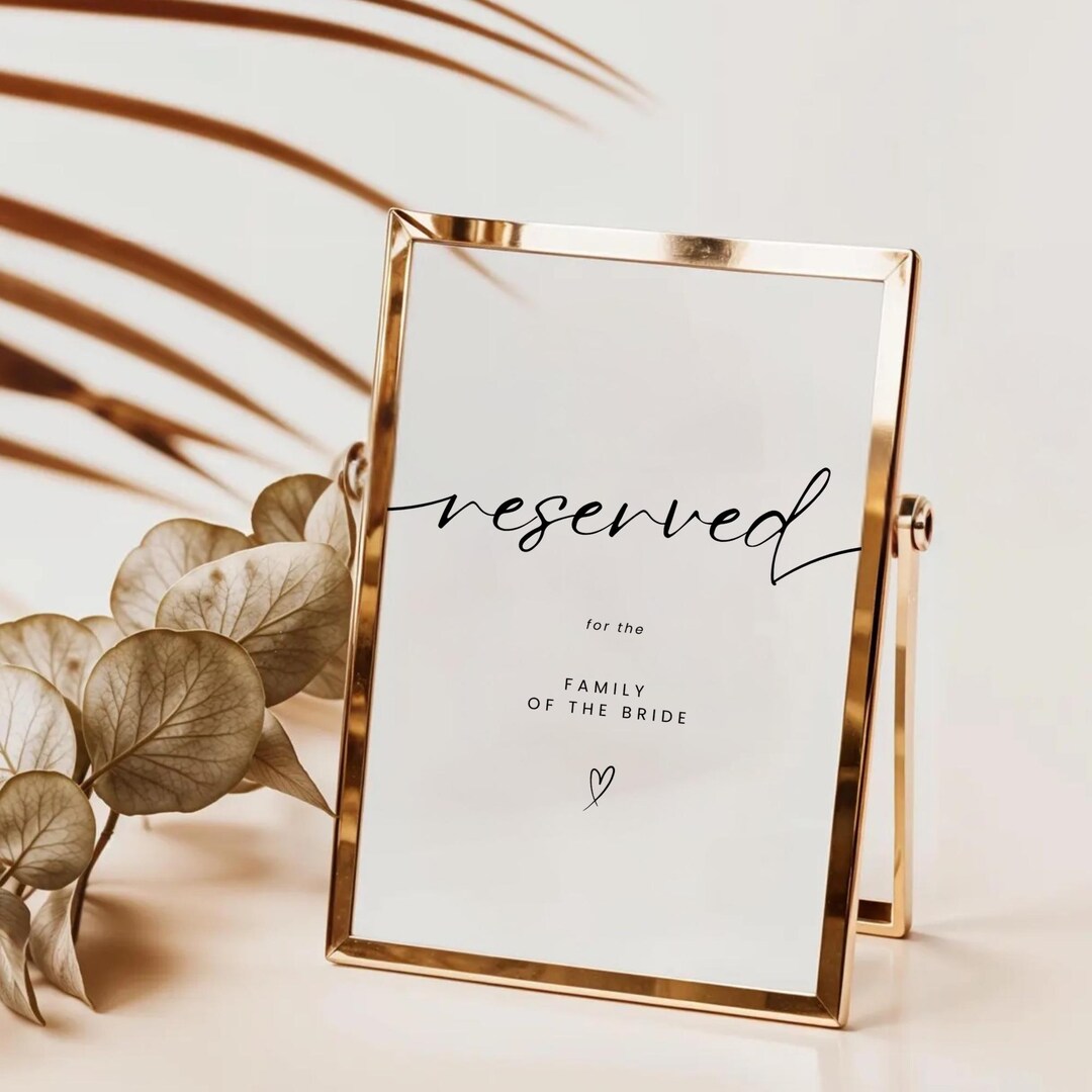 Minimal Reserved Wedding Sign Template, Editable Seating Sign, Simple ...