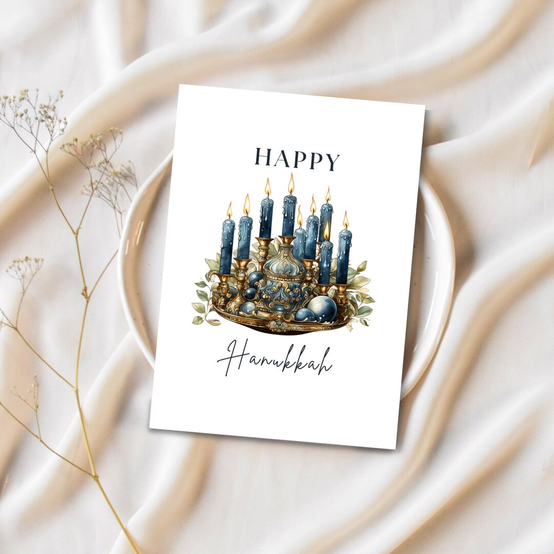 Happy Hanukkah Card: Menorah Candles, Printable Jewish Holiday (digital ...