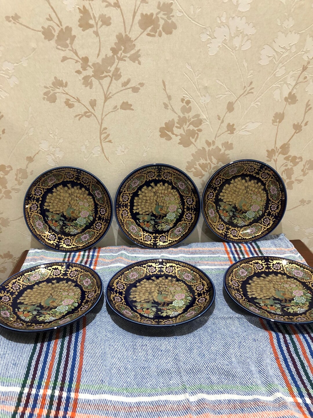 Vintage Moroccan Taous Porcelain Plates: Cobalt Blue Peacock Design ...