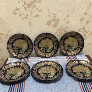 Vintage Moroccan Taous Porcelain Plates: Cobalt Blue Peacock Design ...