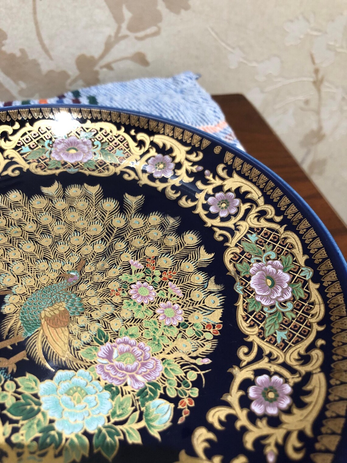 Vintage Moroccan Taous Porcelain Plates: Cobalt Blue Peacock Design ...
