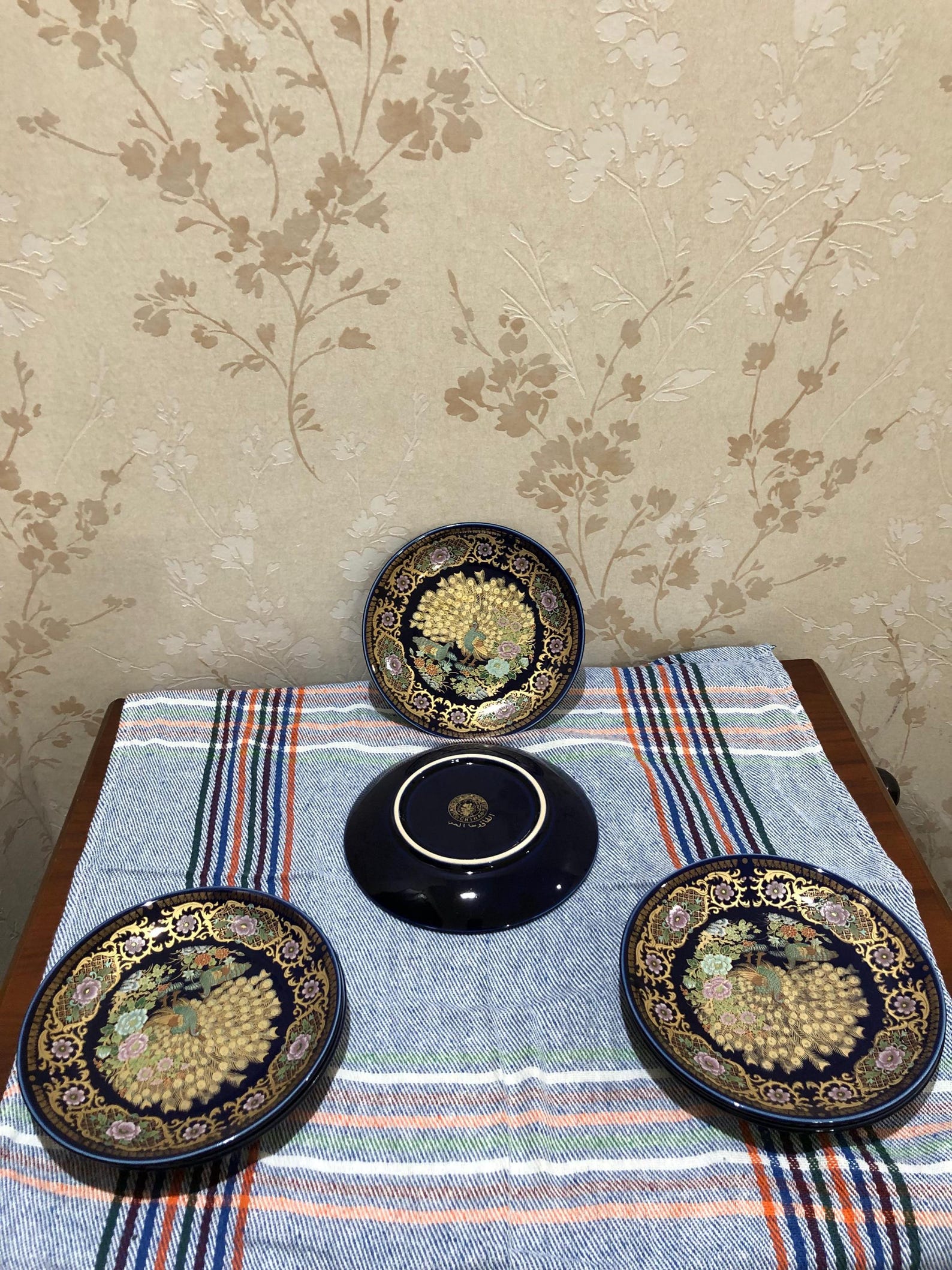 Vintage Moroccan Taous Porcelain Plates: Cobalt Blue Peacock Design ...