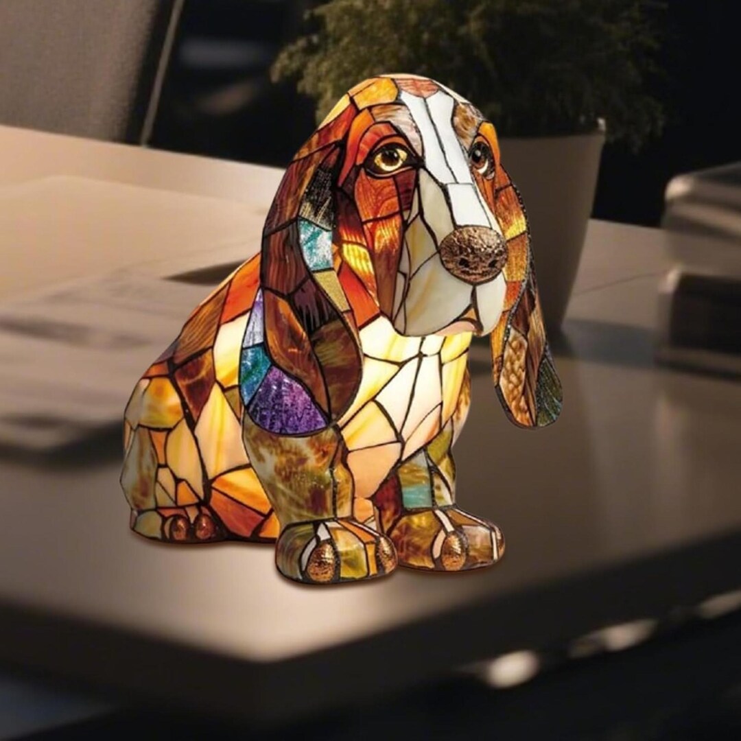 Tiffany Style Dog Lamp Stained Glass Basset Hound Light - Etsy