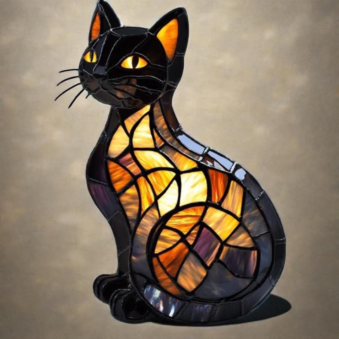 Stained Resin Cat Lamp – Tiffany Style Black Cat LED Night Light - Etsy