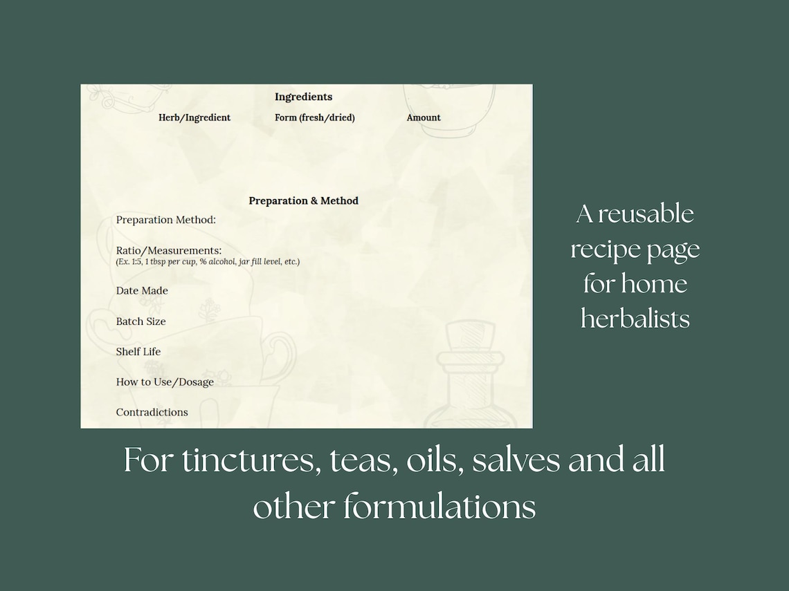 Herbal Recipe Template Printable | Apothecary Remedy Record | Herbalism ...