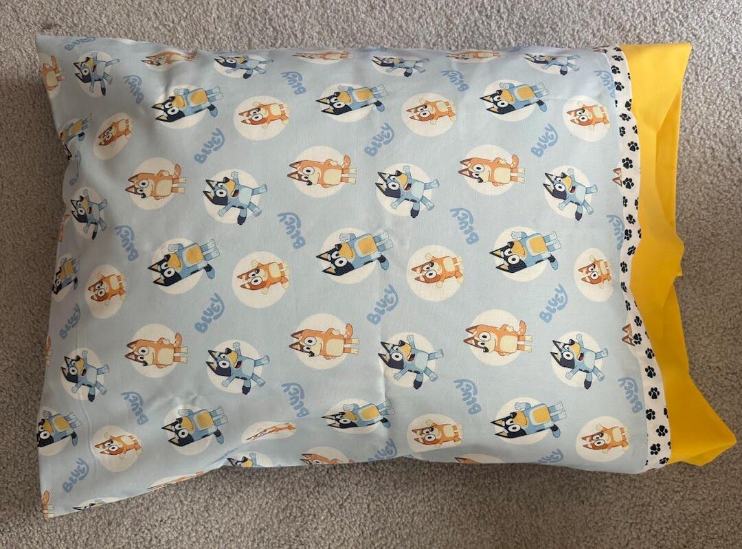 Bluey Bingo Pillowcase Standard Size Kids Cartoon Dogs Blue Yellow ...