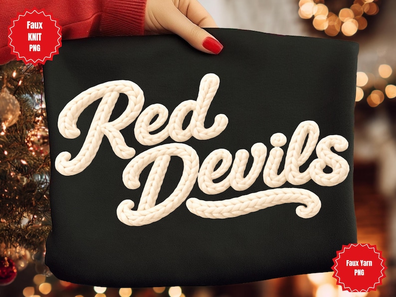 Preppy Red Devils Faux Chunky Yarn PNG, Simple Sports Team, Varsity PNG ...
