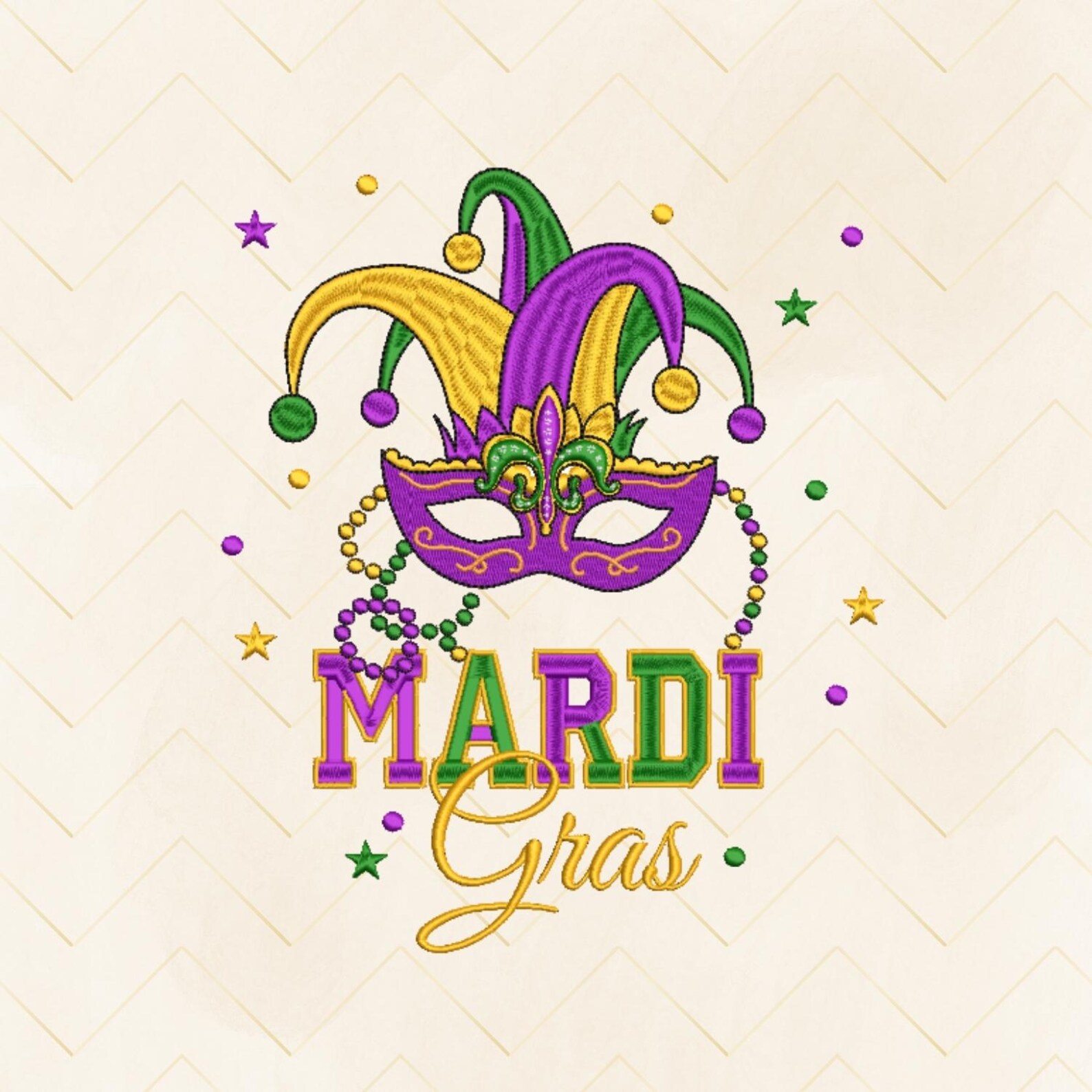 Mardi Gras Embroidery Design Jester Hat Mask Beads and Stars Digital ...