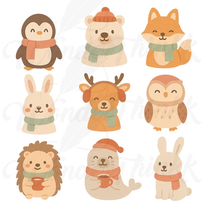 Winter Animal Characters PNG Clipart | Cute Penguin Polar Bear Fox ...