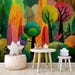 Colorful Textured Fantasy Forest Wall Mural, Lush Green Hills, Vibrant ...