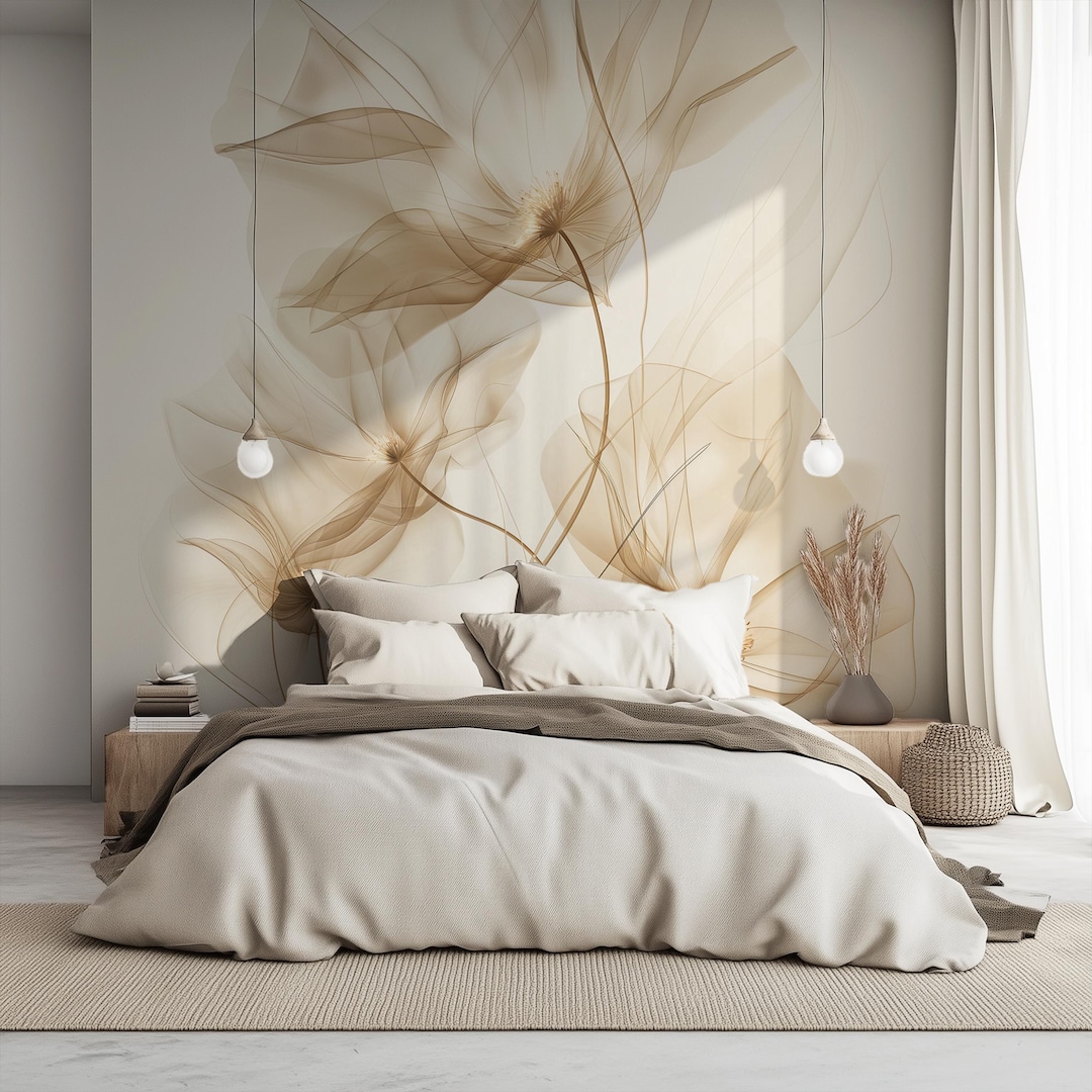 Buy Ethereal Beige Botanical Flower Wallpaper, Translucent Petal Look ...