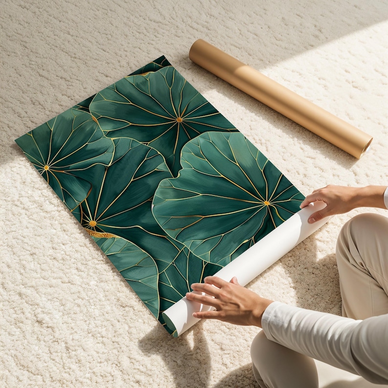 Custom Size Oversized Tropical Wall Mural, Green Gold Floral Wallpaper ...