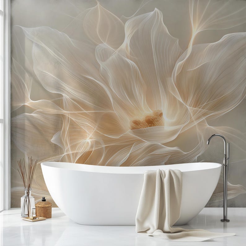 Ethereal Ivory Floral Wallpaper Translucent Petals Light Flowing Wall ...