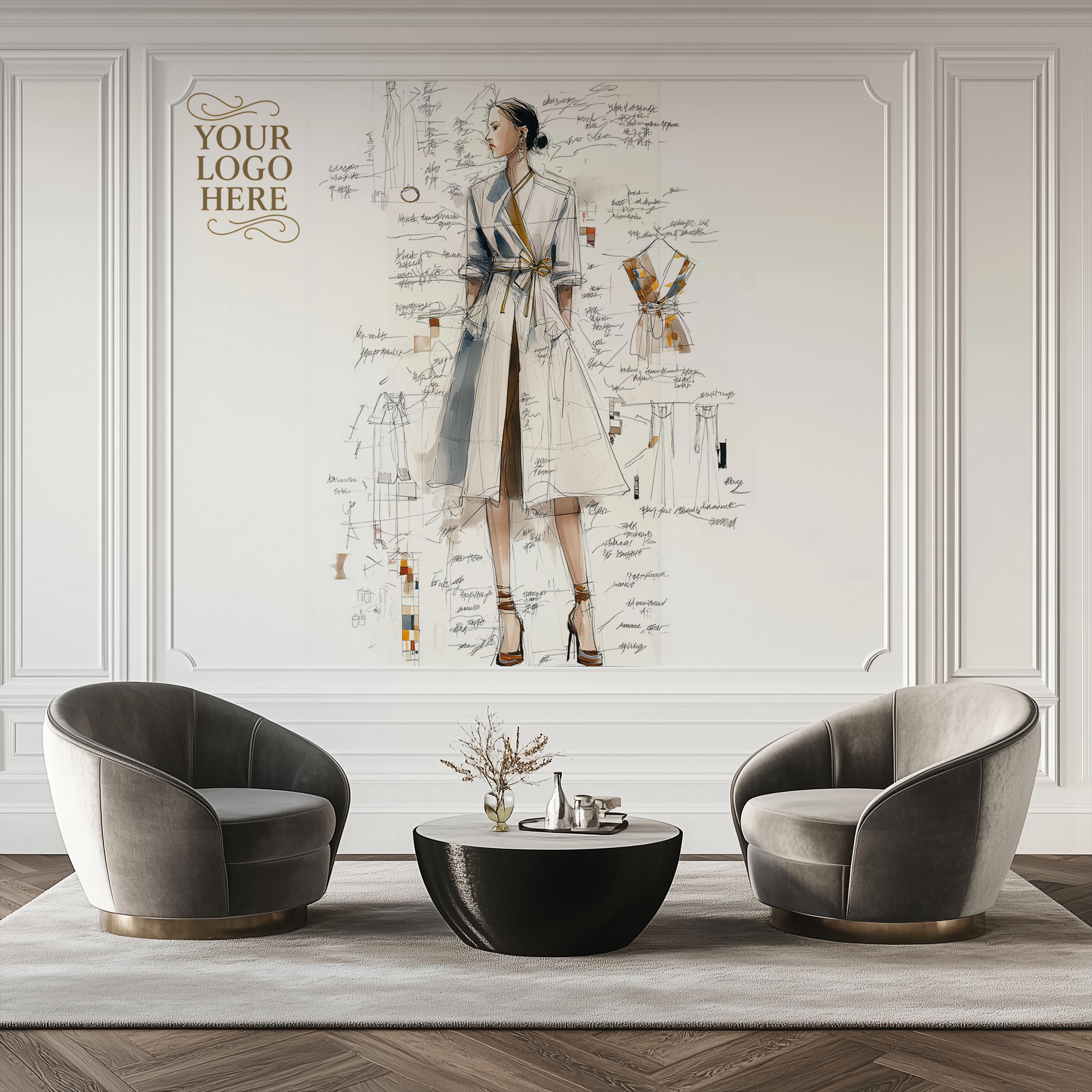 Custom Size Fashion Sketch Mural, Personalized Logo Peel, Stick ...