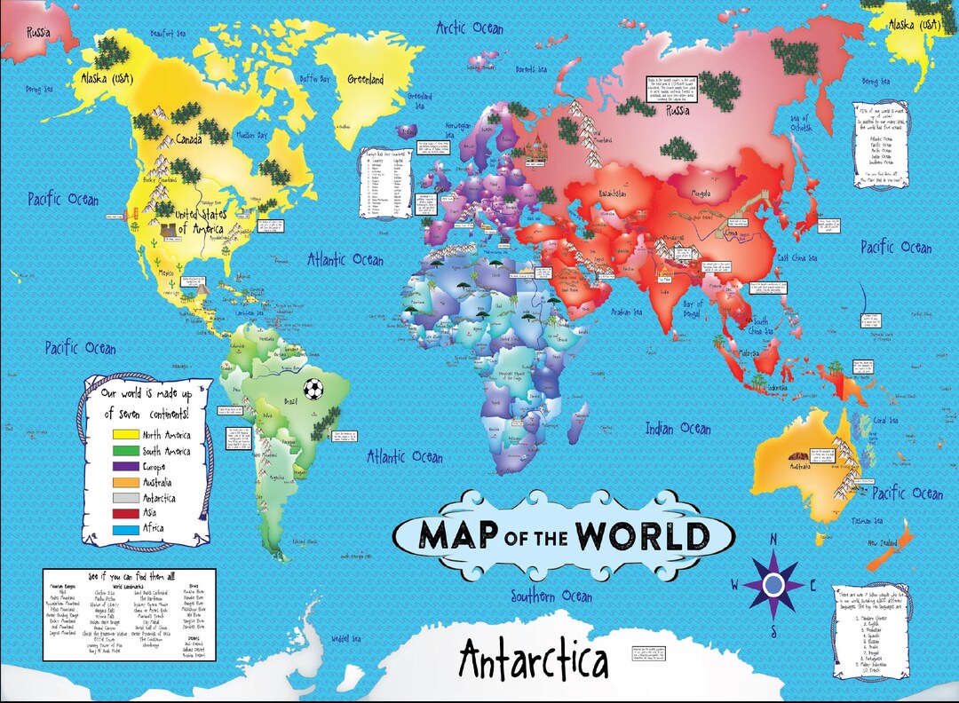 World Map: Geography and Capitals - Etsy