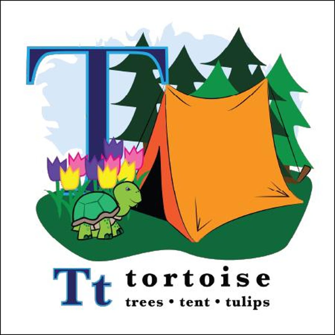 Letter T Illustration Art Print: Tortoise, Tent, Trees (digital ...