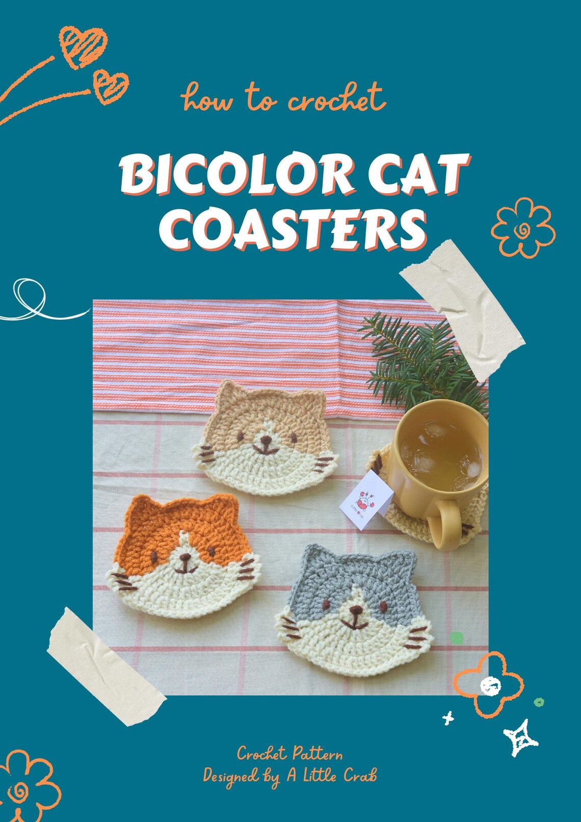 Bicolor Cat Coasters Crochet Pattern: English PDF Tutorial (digital ...