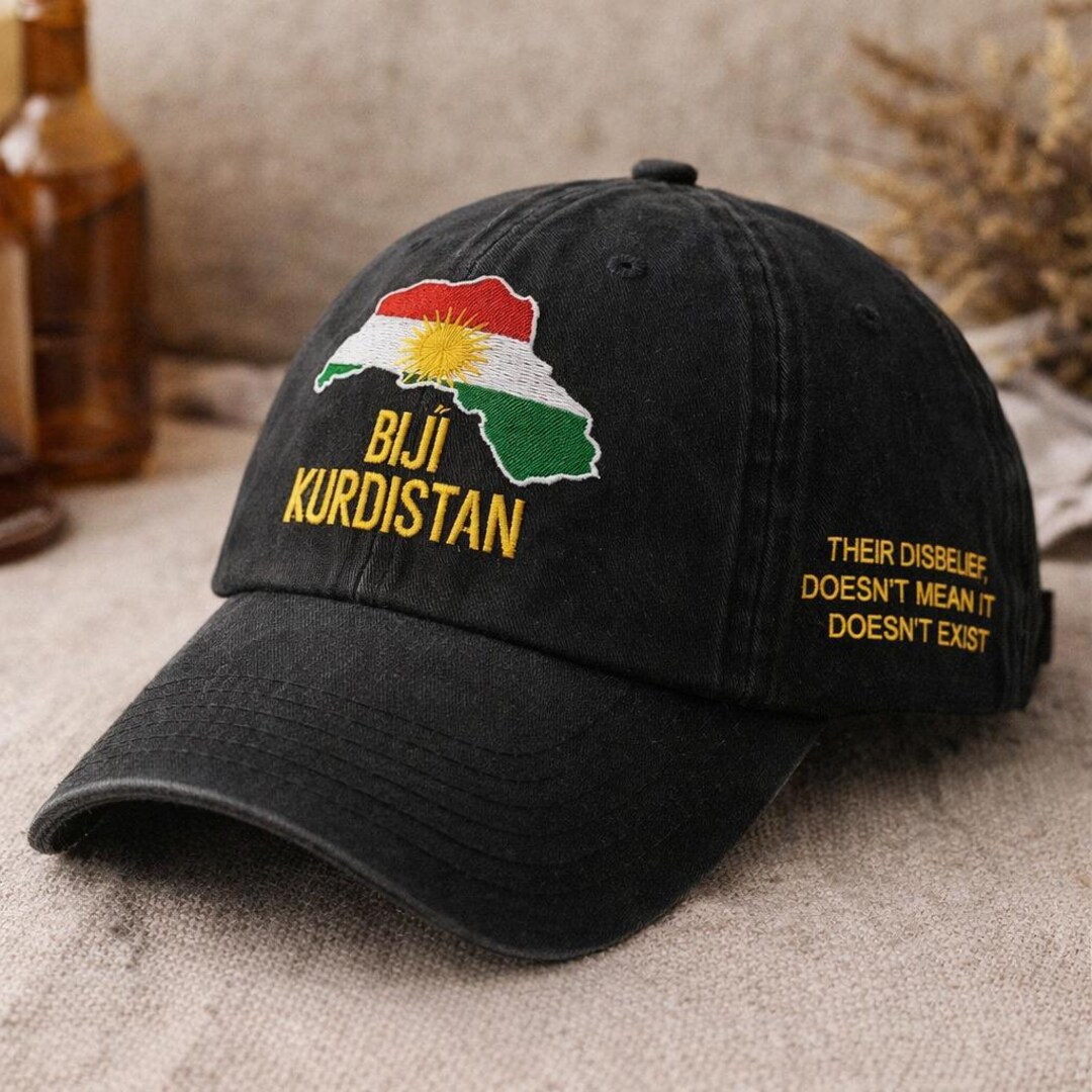 Kurdistan Map Embroidered Hat Biji Kurdistan Black Dad Cap With Flag ...