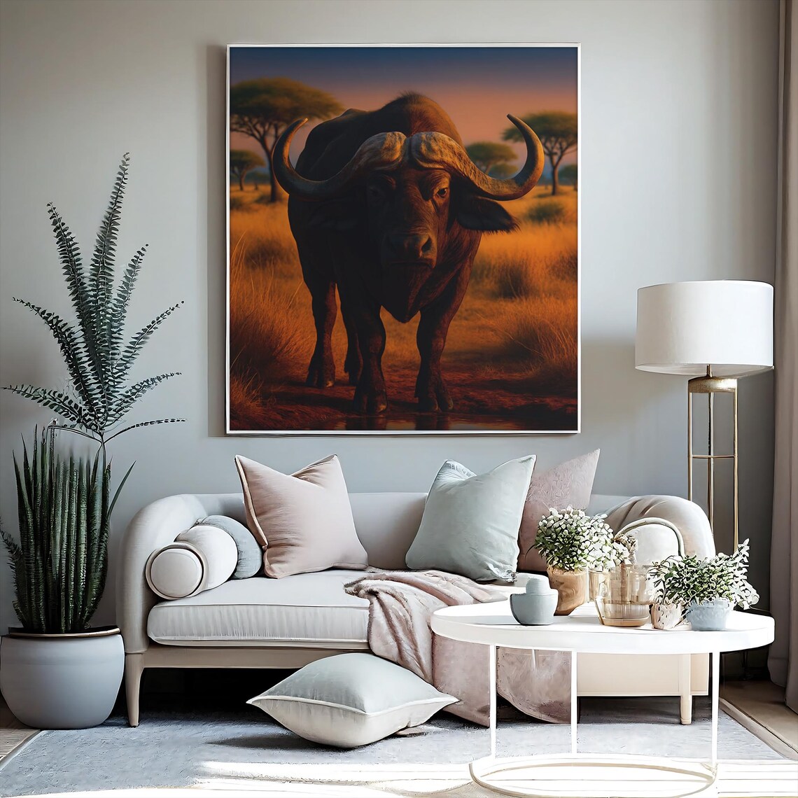 African Buffalo at Watering Hole – Digital Wildlife Print | Safari Wall ...