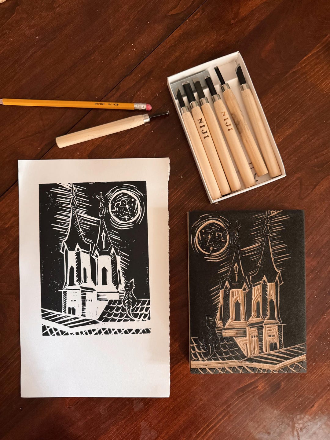Full Moon on Church Street Linocut Print Frederick, Maryland - Etsy
