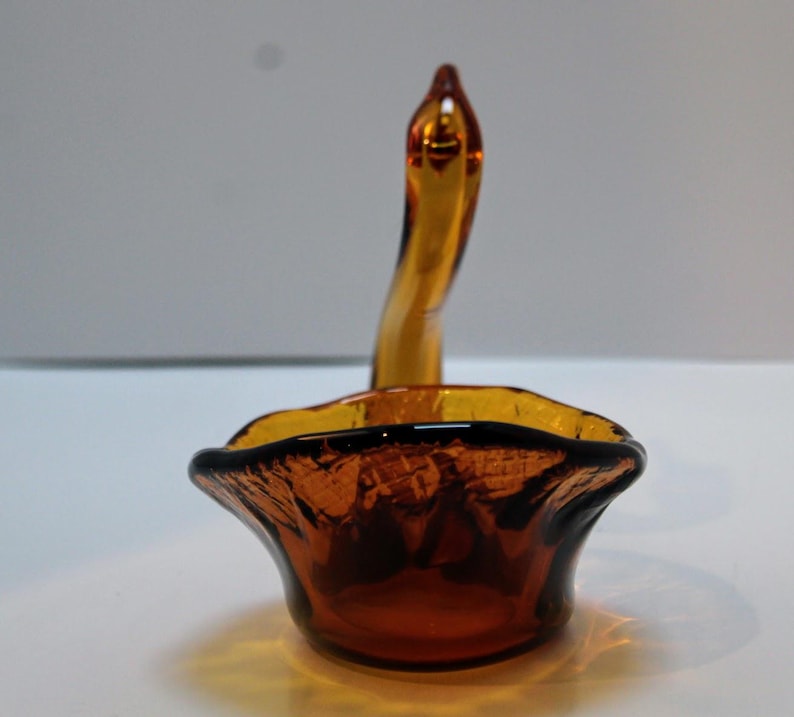 CLEARANCE! Vintage Viking Art Glass Amber Swan Candy/trinket Dish - Etsy