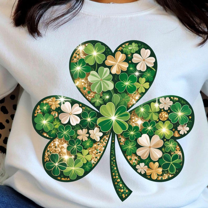 Luxury Glitter Shamrock Floral PNG – Vibrant Green Retro Saint Patrick ...