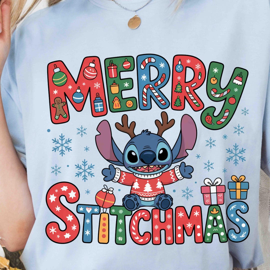 Merry Stitchmas PNG – Cute Christmas Digital Download, Cartoon Holiday ...