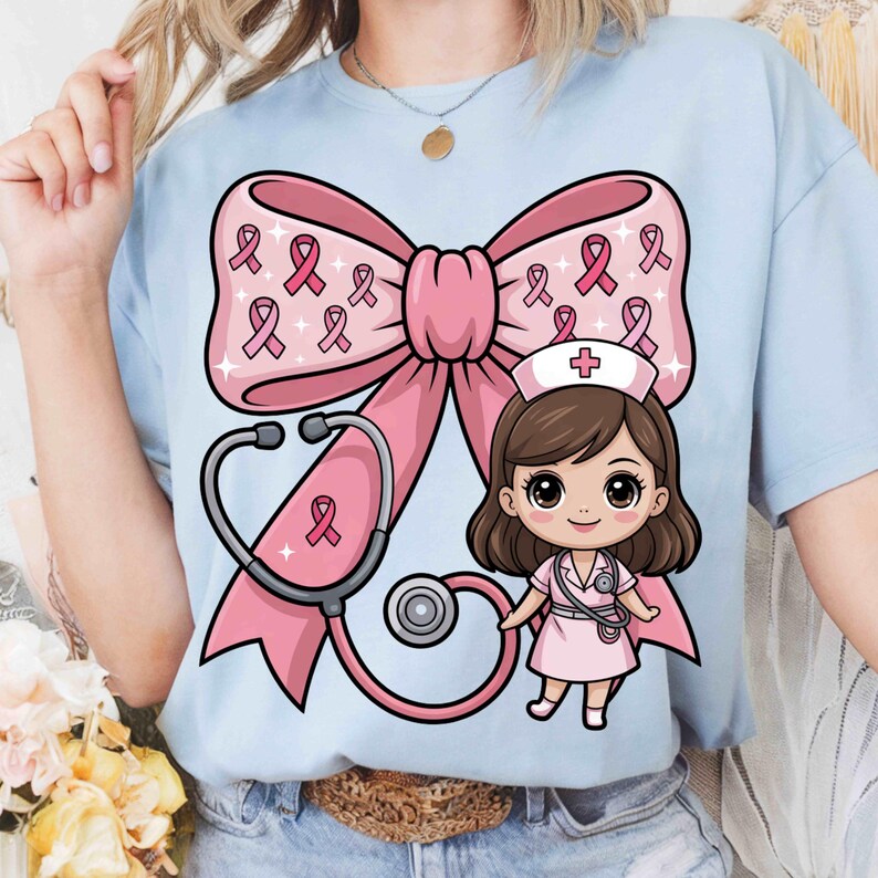 Chibi Breast Cancer Awareness PNG, Cute Pink Bow & Nurse Chibi, October ...
