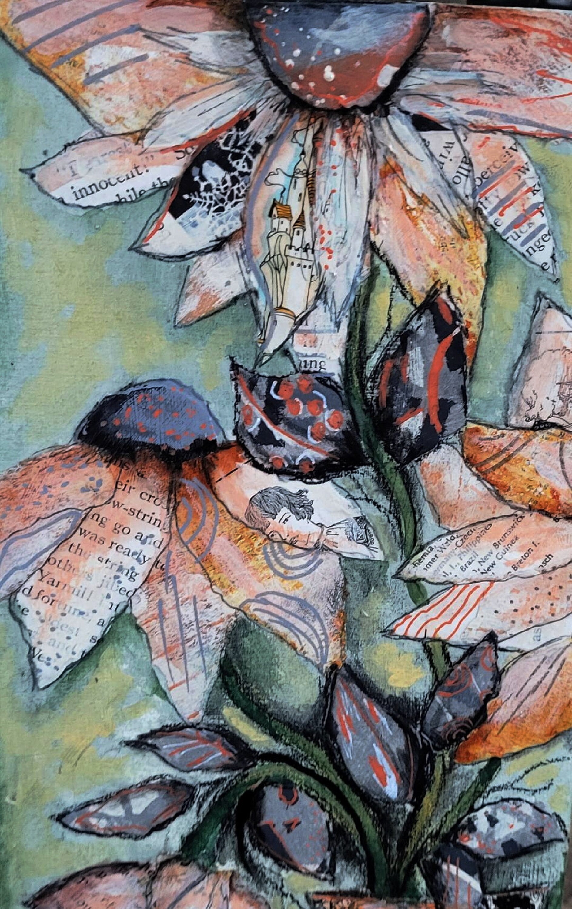 Original Mixed Media Collage Artpaper Flowerspainted Paper ...