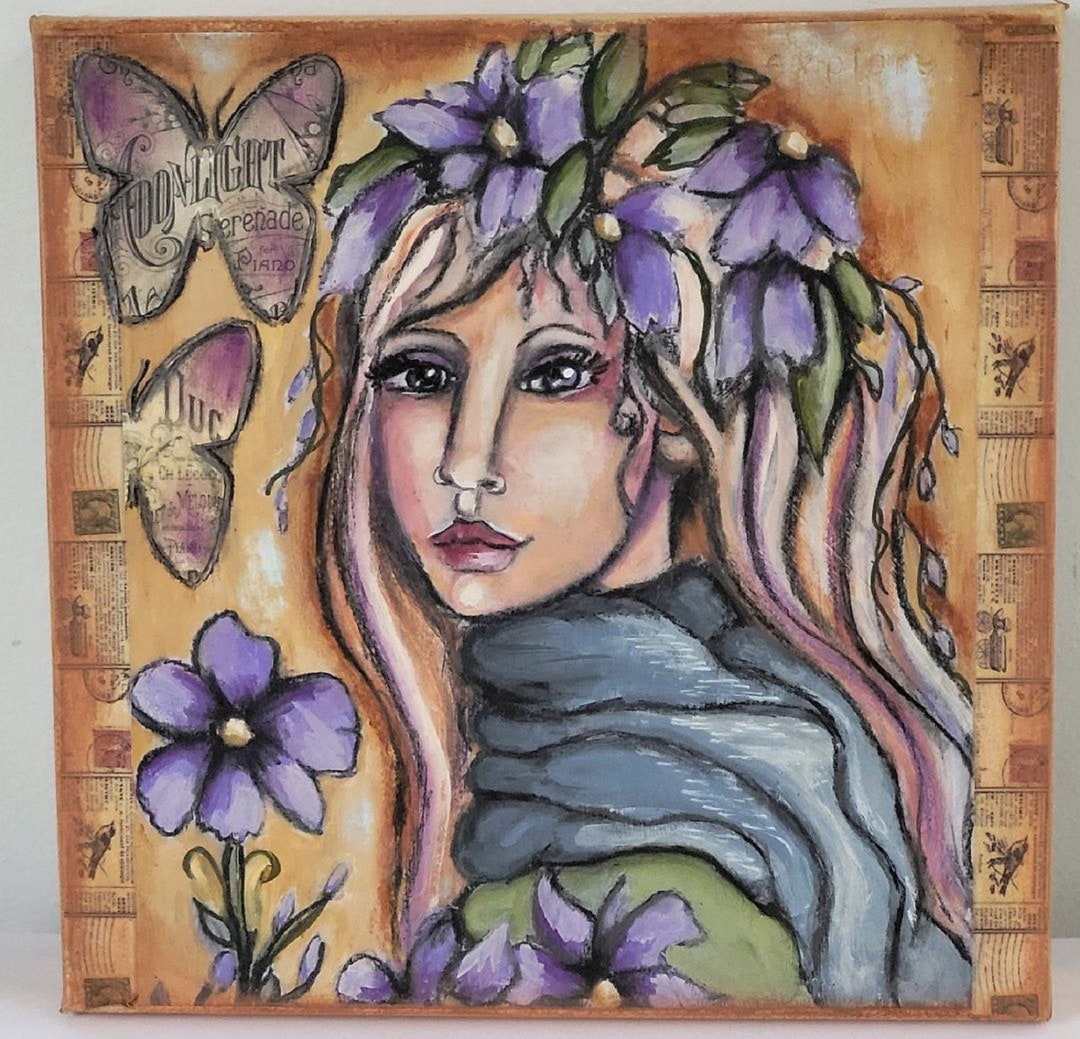 Original Art Print on an 8 X 8 Chunky Canvas--painted Face--flower Art ...