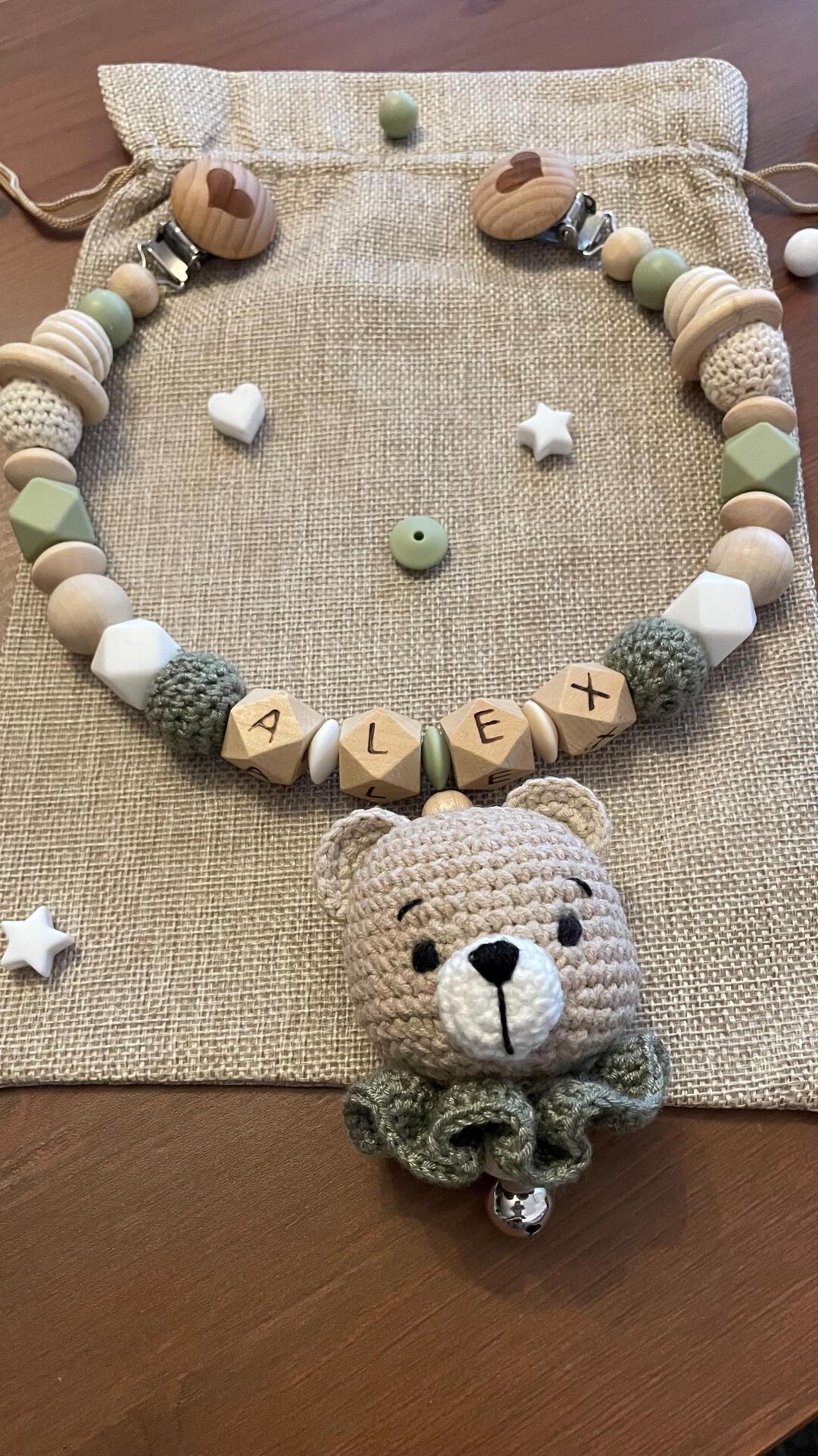 Personalized Crochet Teddy Bear Stroller Chain: Baby Pram Garland With ...