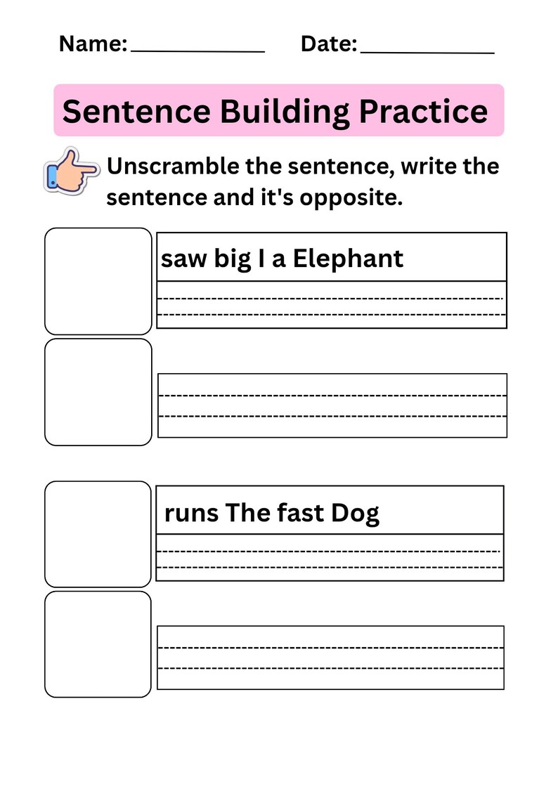 Sentence Building Worksheets for Grades 3-5 (PDF Printables) - Etsy