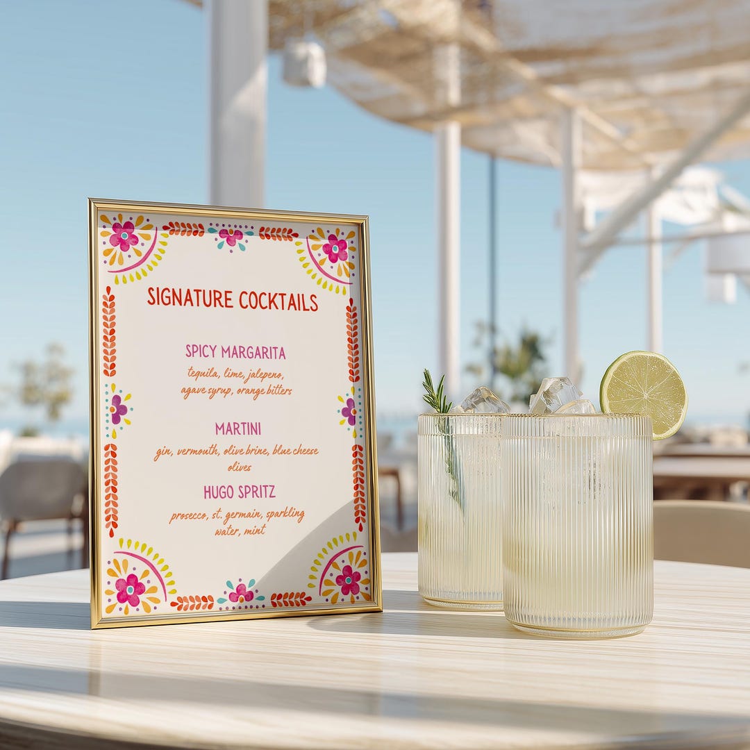 Digital Bar Menu Template for Fiesta Themed Party, Hand Painted ...