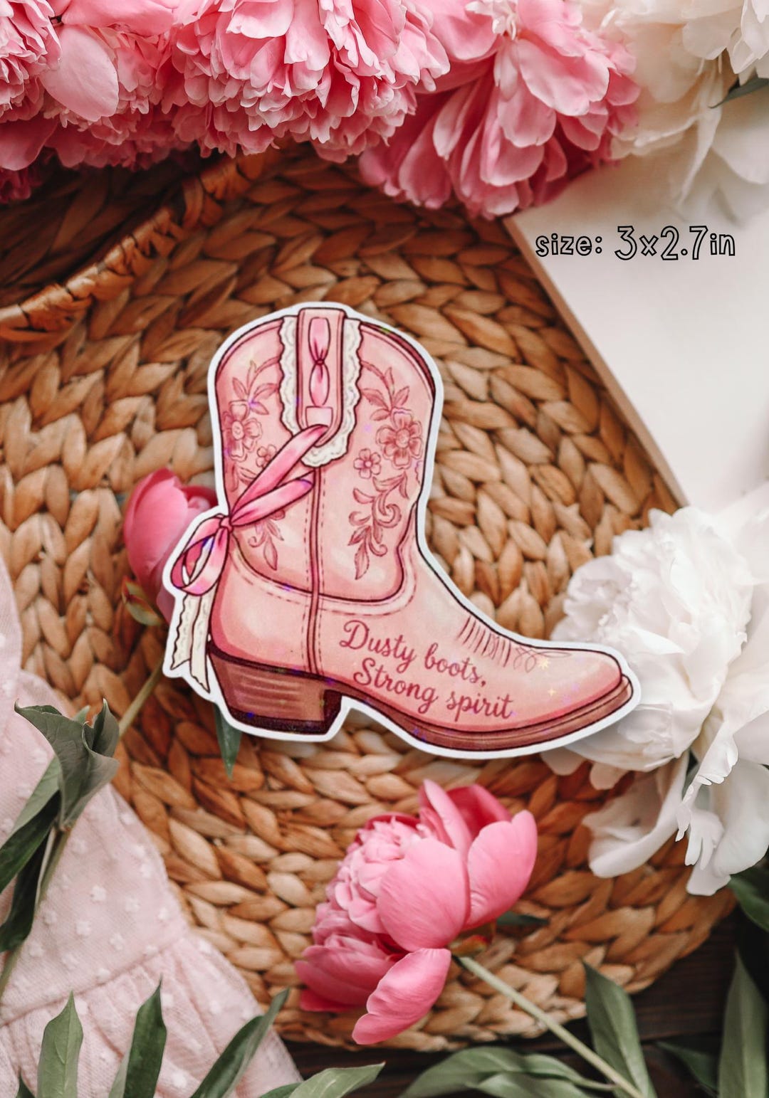 Pink Cowgirl Boot Holographic Sticker, Western Affirmation - Etsy