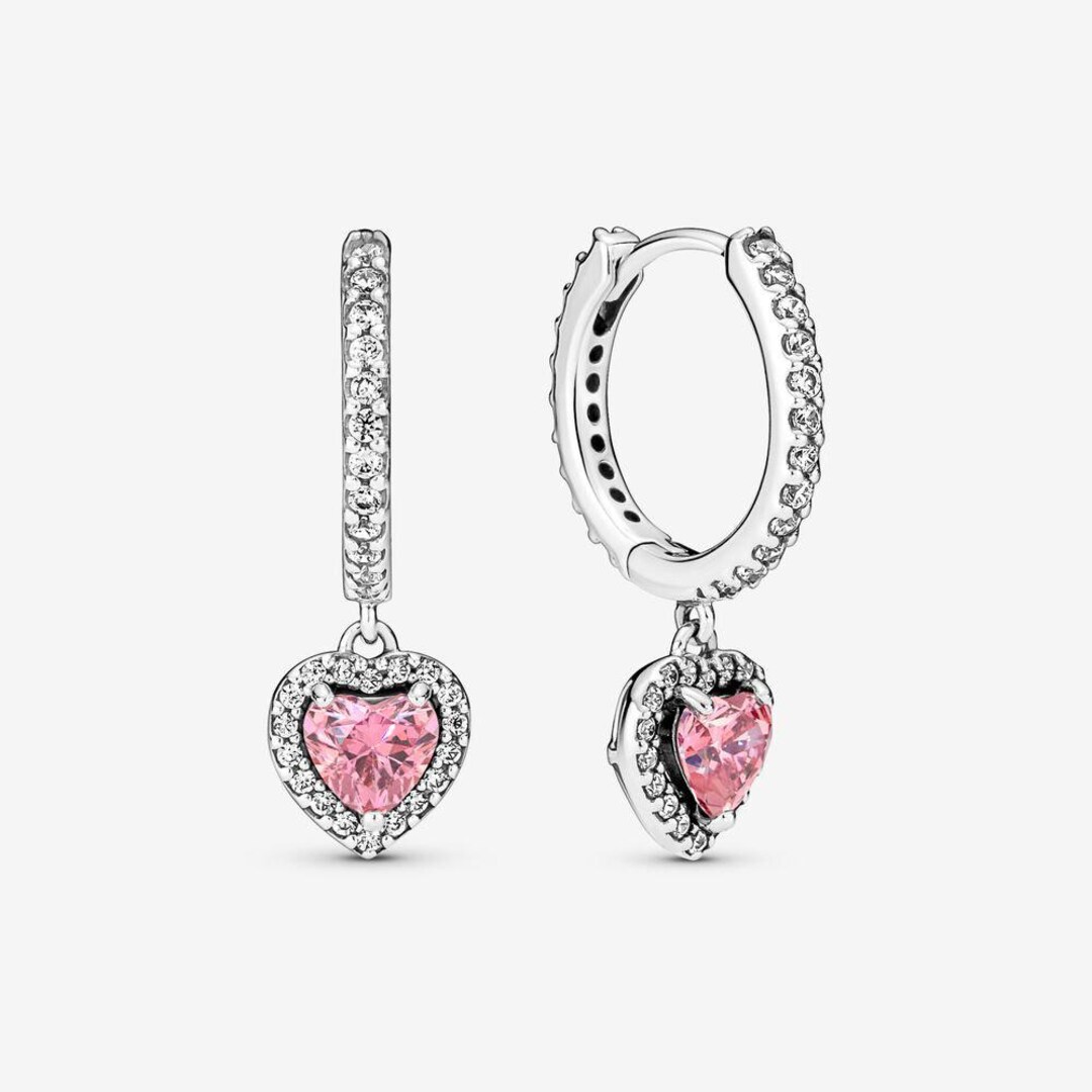Pandora Ale S925 Silver Sparkling Halo Heart Hoop Earrings - Etsy