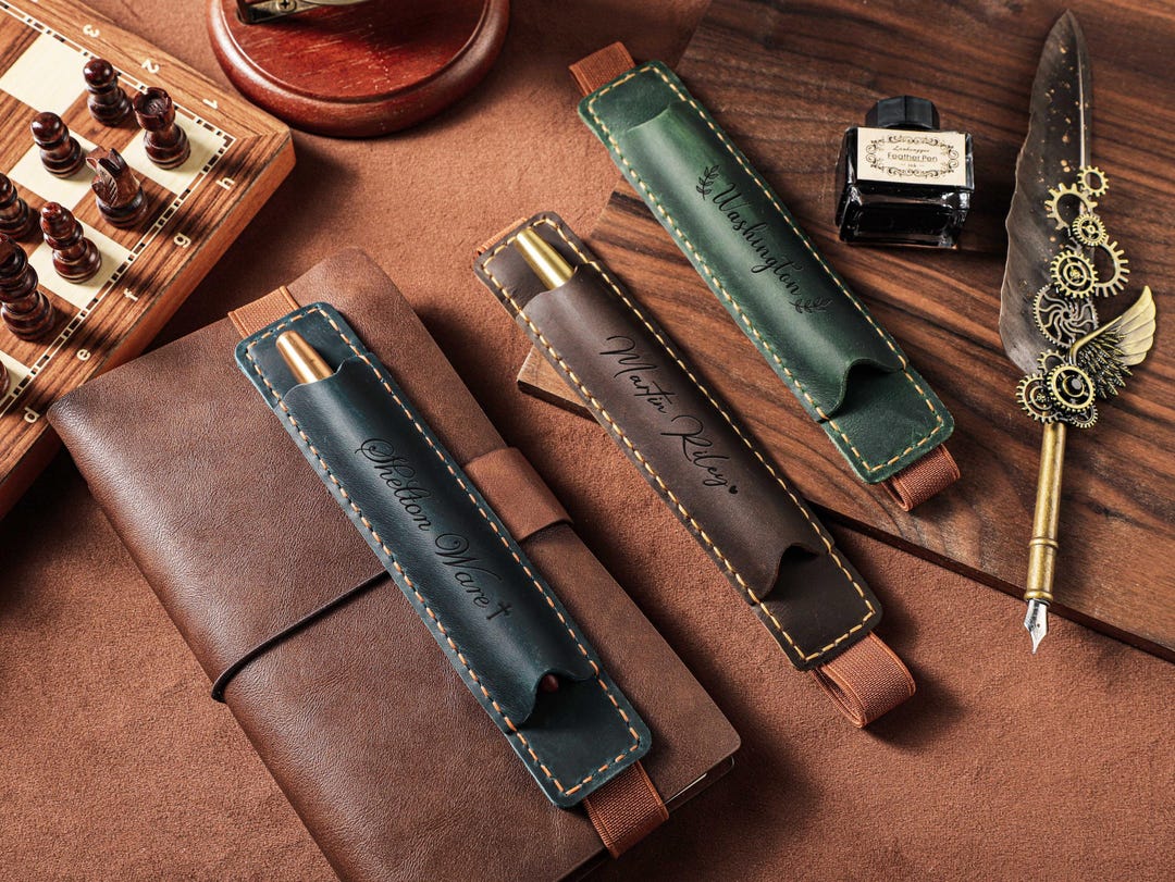 Personalized Pen Holder for Notebook, Journal Pen Holder, Leather Pen ...