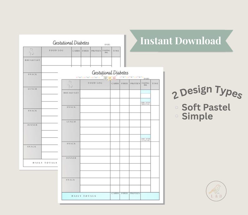 Pregnancy Gestational Diabetes Glucose & Food Tracker Sheet | GD Meal ...
