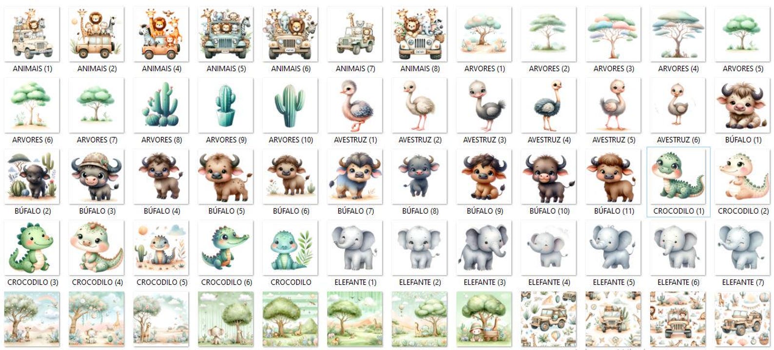 Safari Baby Watercolor Clipart Bundle — 160 PNG + 16 Backgrounds ...