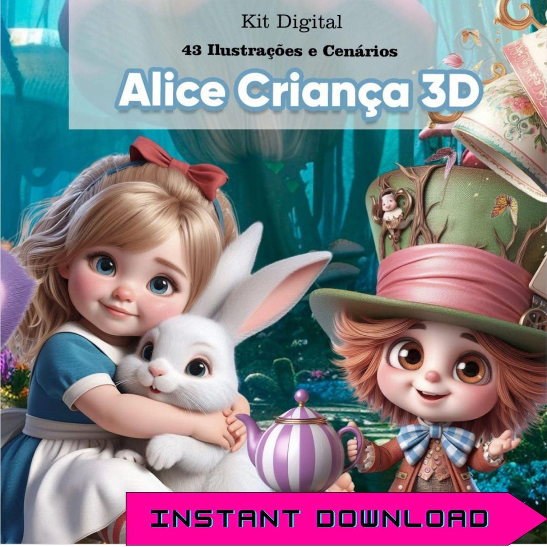 Alice Kid 3D Clipart Bundle – 43 Illustrations & Scenes | Wonderland ...