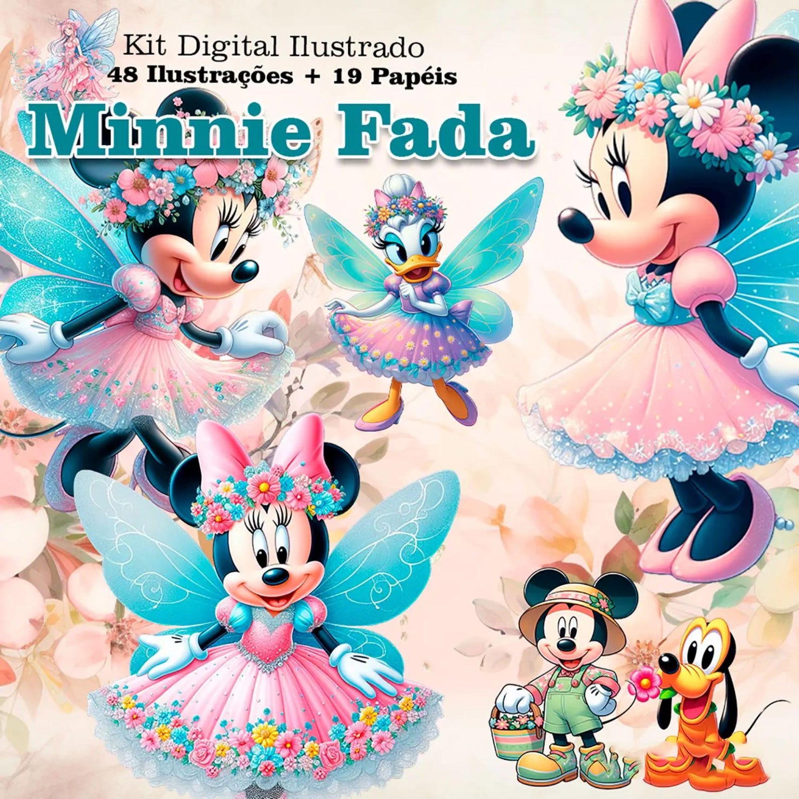 Minnie Fairy Digital Clipart Kit – PNG Enchanted Elements, Wings ...